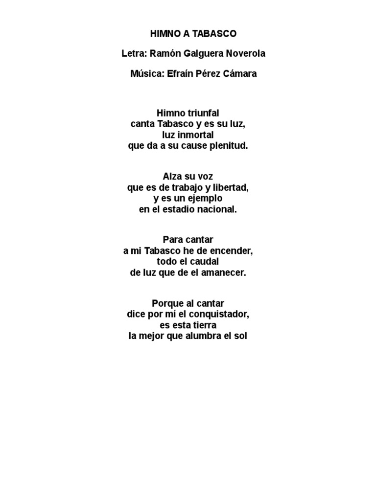 Himno a Tabasco: Letra y Música | PDF | Poesía