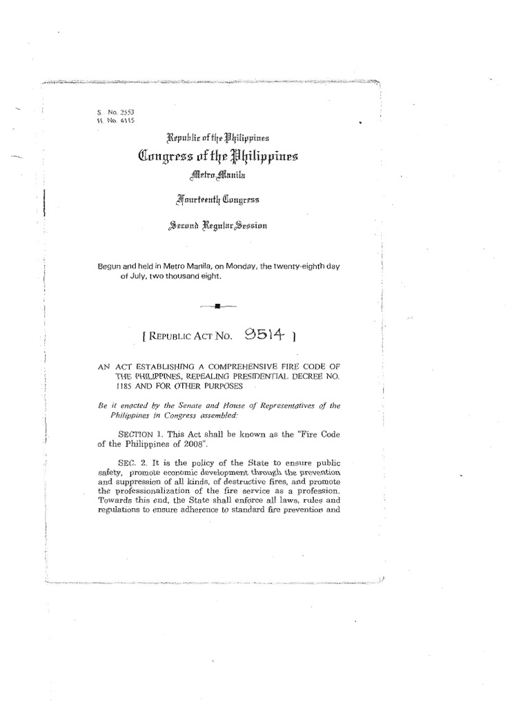RA-9514 Fire Code of The Philippines | PDF