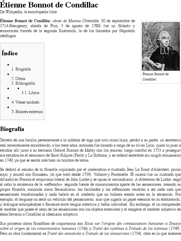 Étienne Bonnot de Condillac | PDF | Movimientos filosóficos | Epistemología
