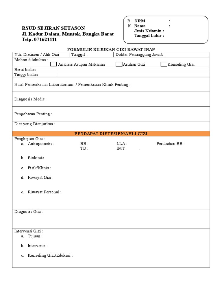Formulir Rujukan Gizi | PDF