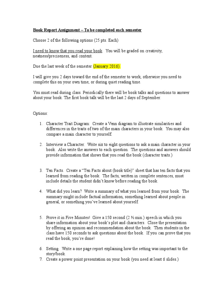 Book Report Assignment | PDF | Books | Question