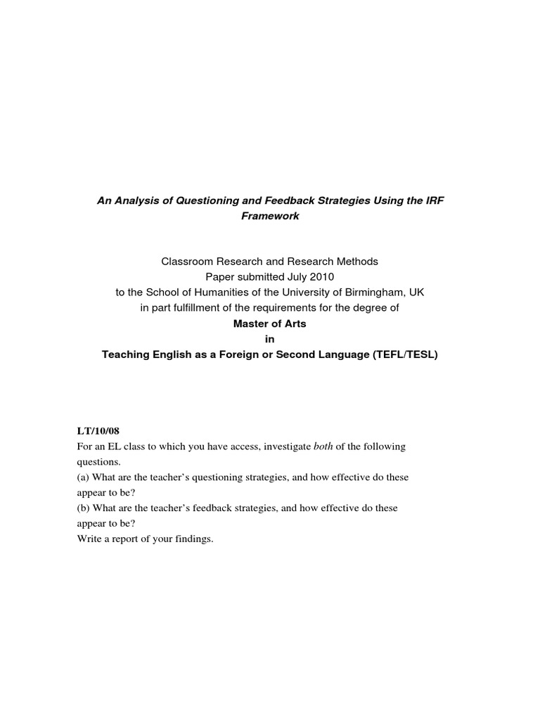 An Analysis of Questioning and Feedback Strategies Using The IRF ...