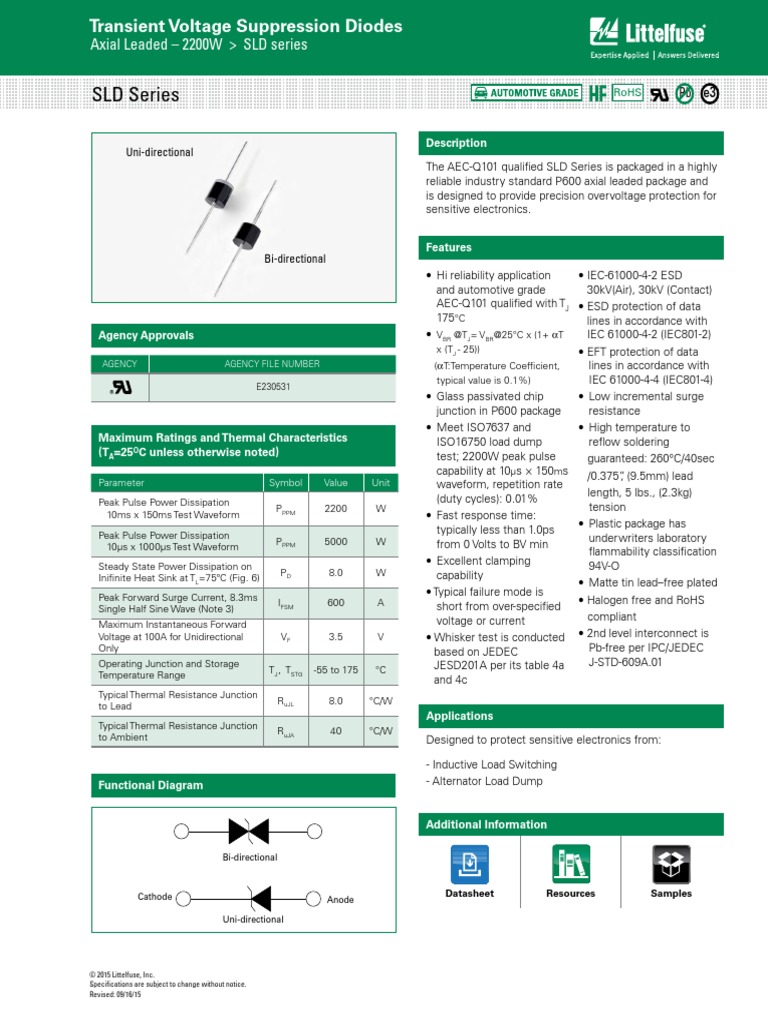 Littelfuse TVS Diode SLD Datasheet PDF | PDF | Diode | Manufactured Goods