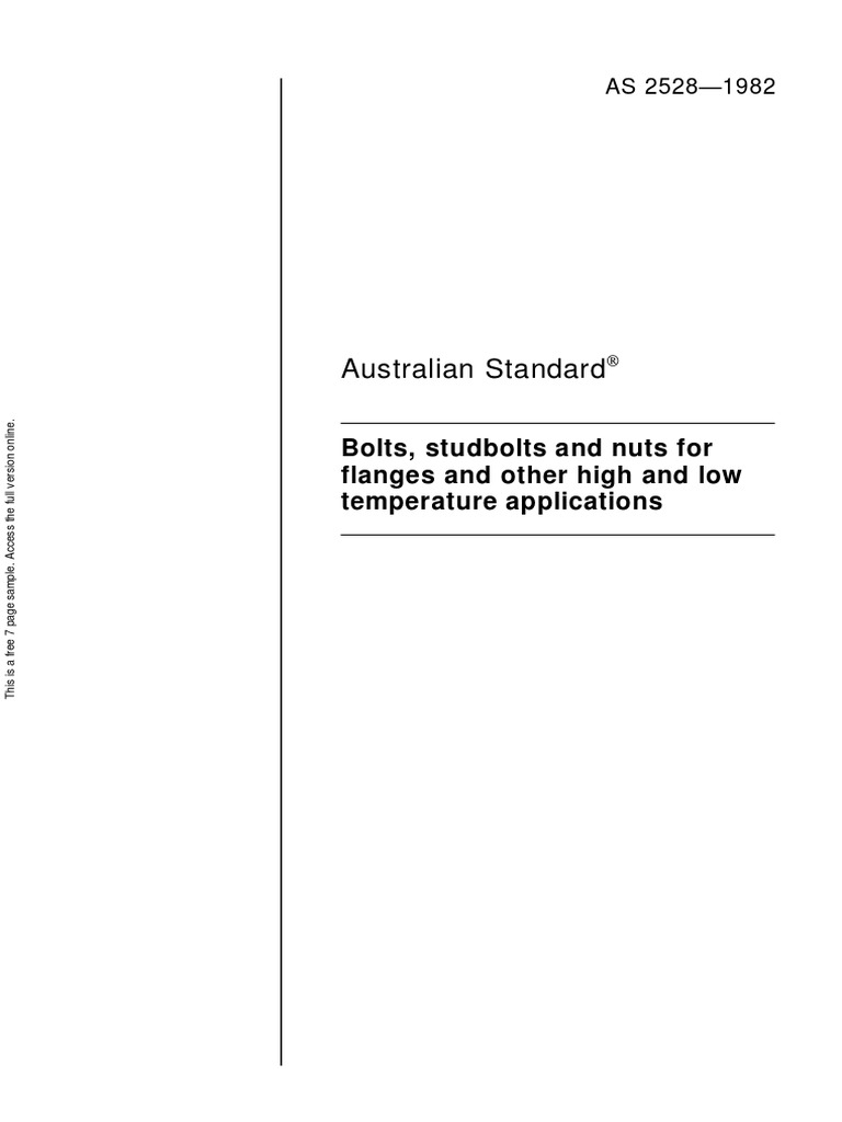 Australian Standard: Bolts, Studbolts and Nuts For Flanges and Other ...