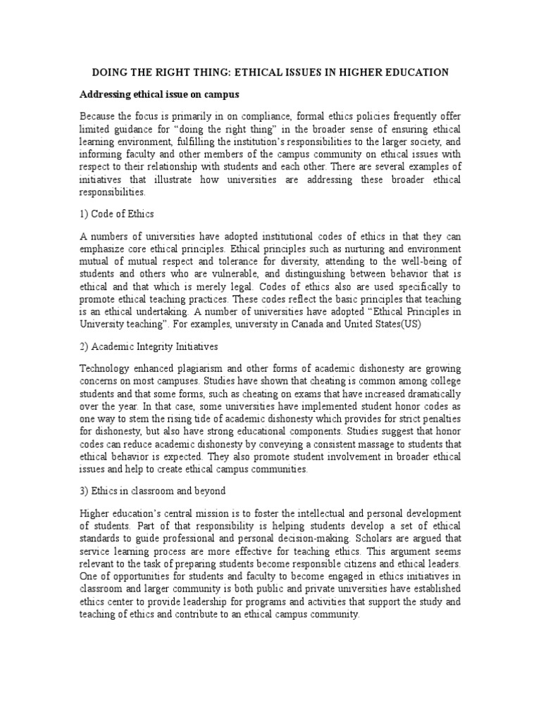 Ethical Issues in Higher Education | PDF | Academic Dishonesty | University