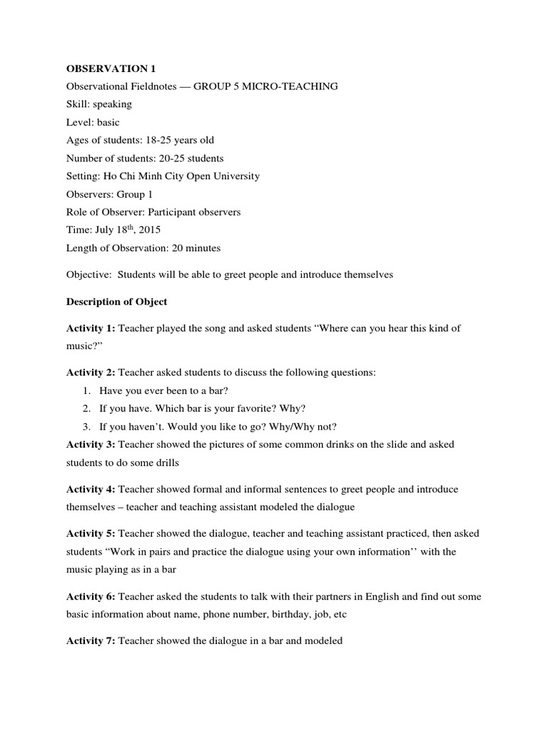Observational Fieldnotes | PDF | Teachers | Teaching