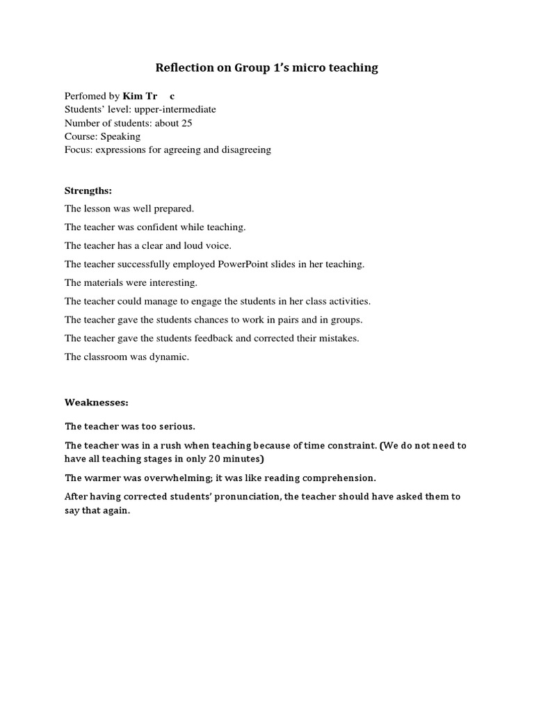 Reflection on Micro Teaching Session | PDF | Education Theory | Pedagogy