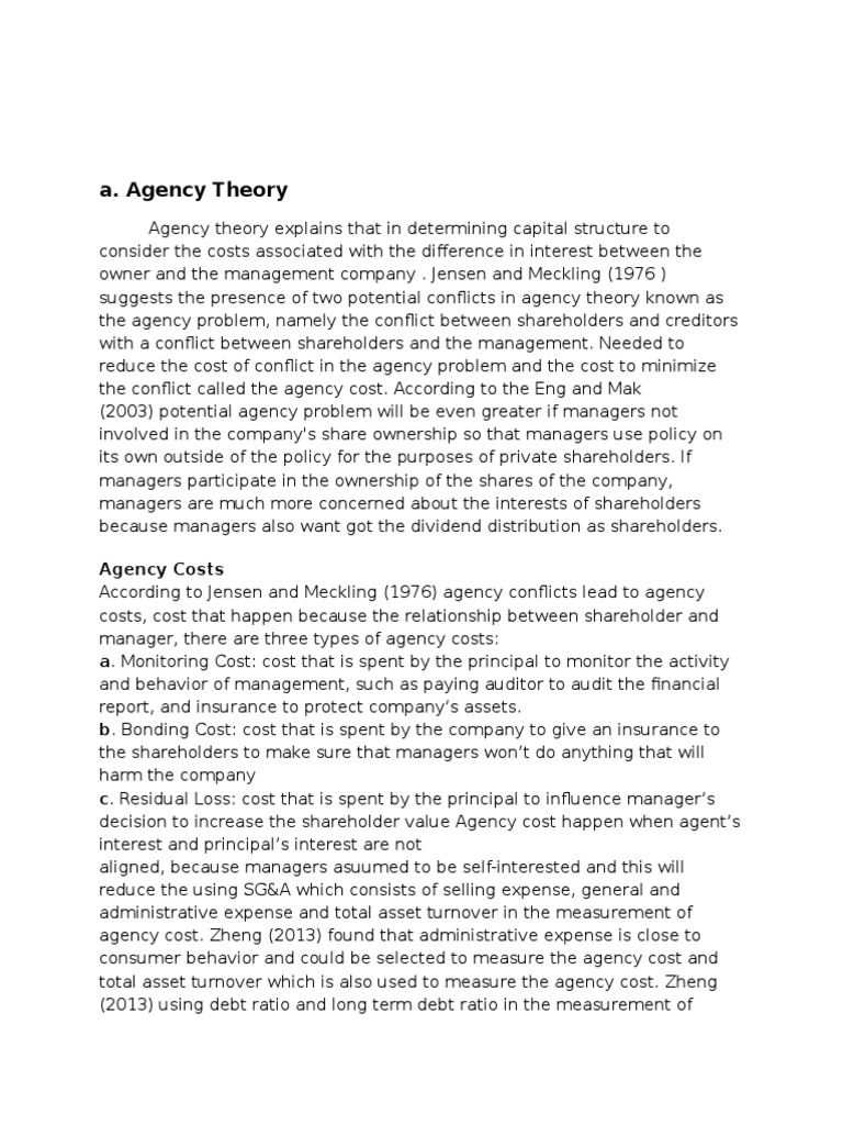 A. Agency Theory | PDF | Capital Structure | Debt