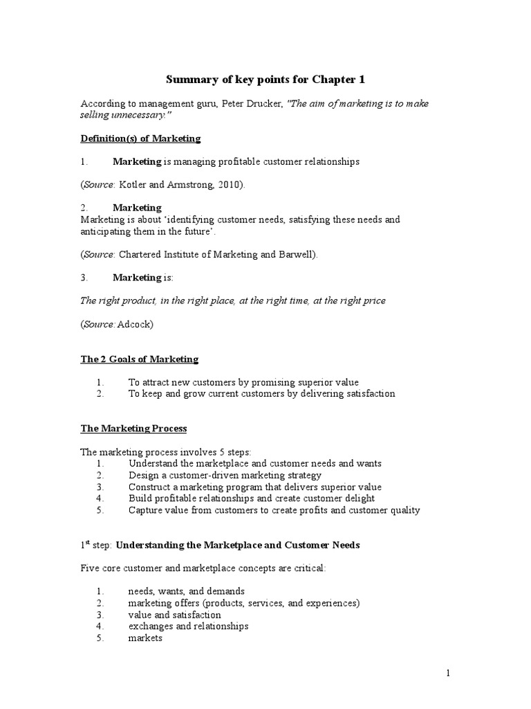 Marketing Principles: Chapter 1 Summary | PDF | Marketing | Sales