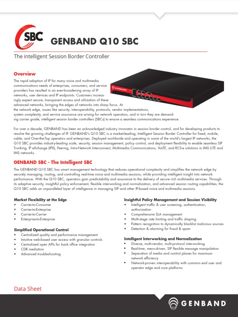 Genband Q10 SBC: The Intelligent Session Border Controller | PDF | Session Initiation Protocol ...