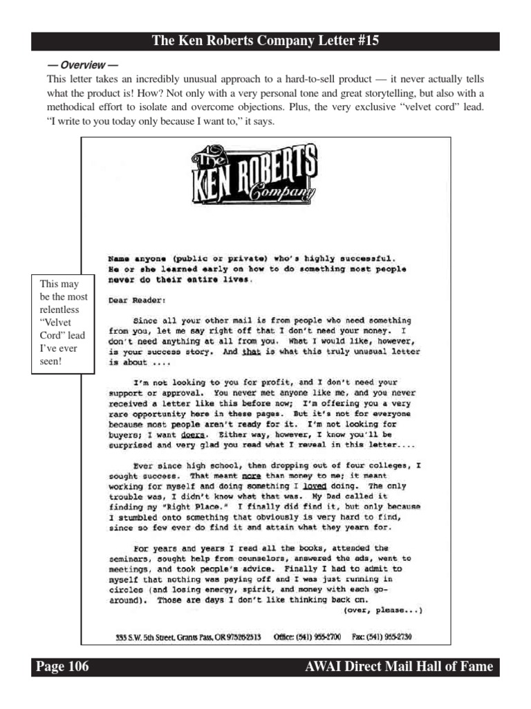 Ken Roberts Company Letter Analysis | PDF