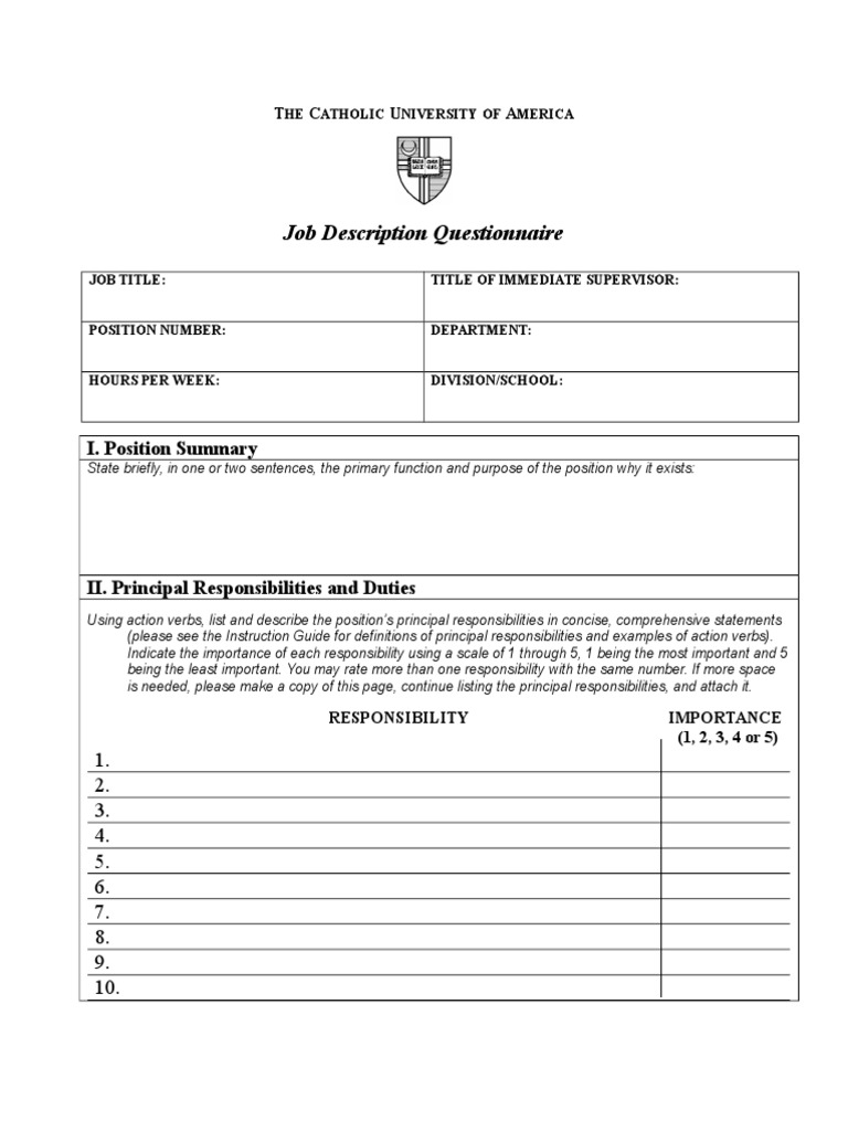 Job Description Questionnaire | PDF | Performance Appraisal | Supervisor