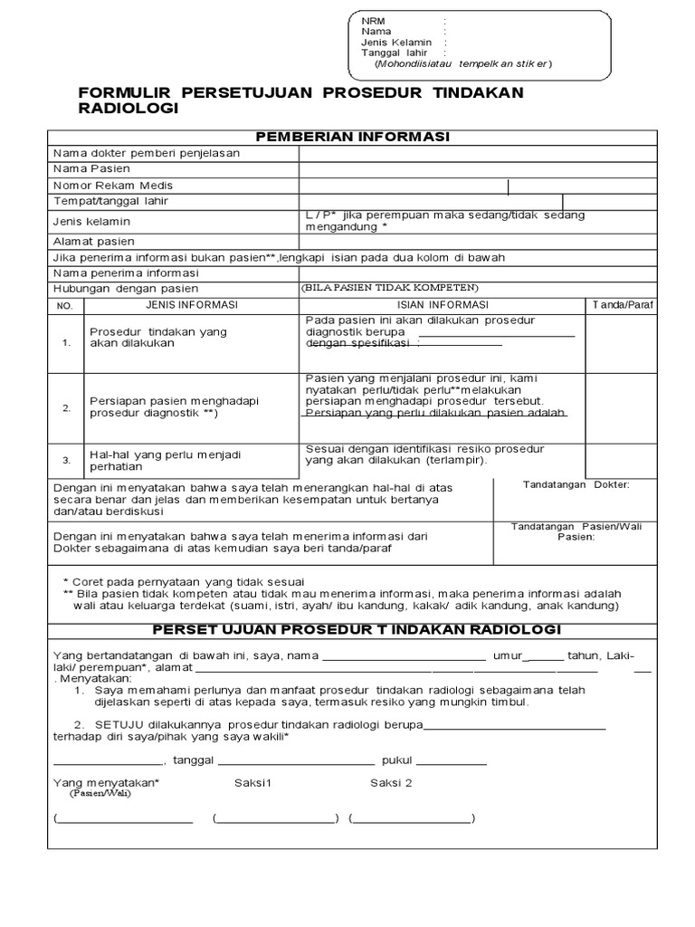 Contoh Formulir Informed Consent Radiologi | PDF