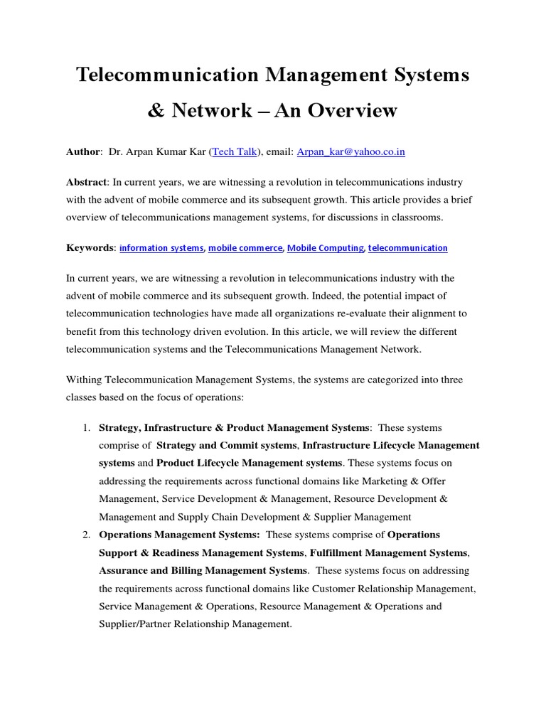 Telecommunication Management Systems | PDF | Provisioning | Computer ...