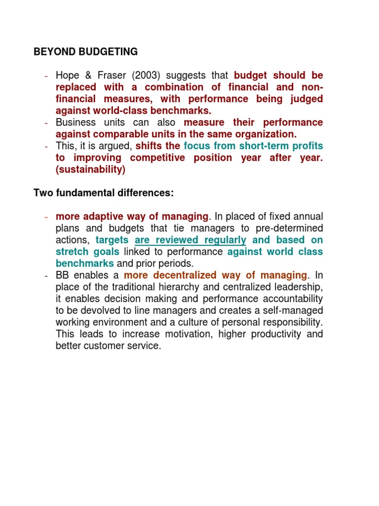 Beyond Budgeting: Focus From Short-Term Profits | PDF | Competition | Goal