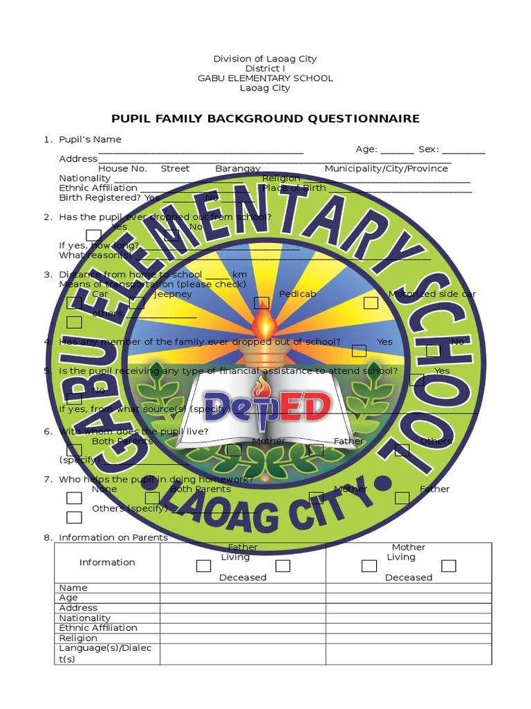 Gabu Elementary Family Background Form | PDF