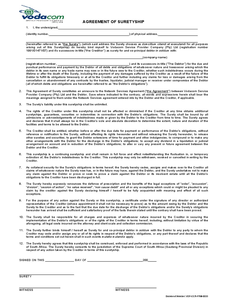 Agreement of Suretyship | PDF