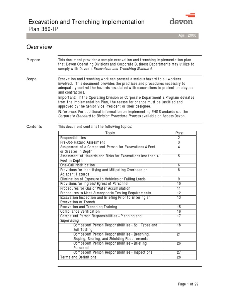 Excavation and Trenching Implementation Plan | PDF | Excavation (Archaeology) | Loam