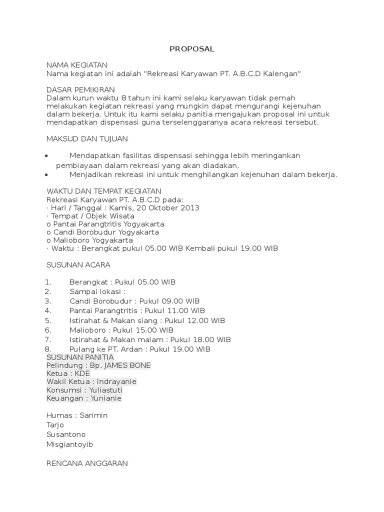 Proposal Rekreasi | PDF | Karier & Perkembangan