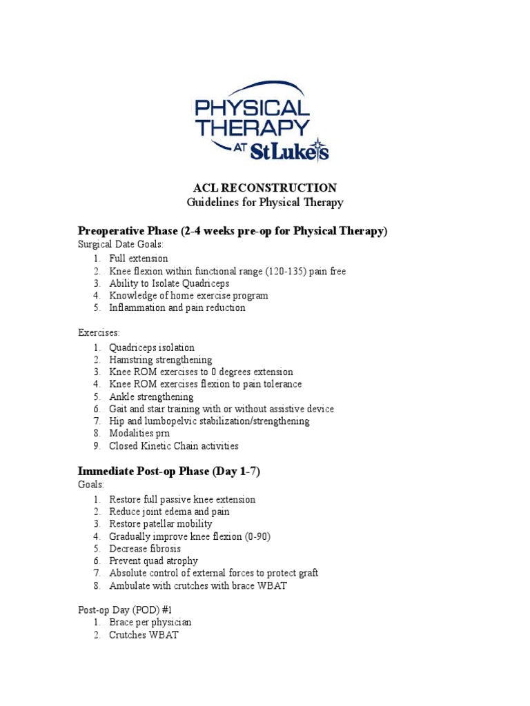 Acl Reconstruction: Guidelines For Physical Therapy | PDF | Knee ...