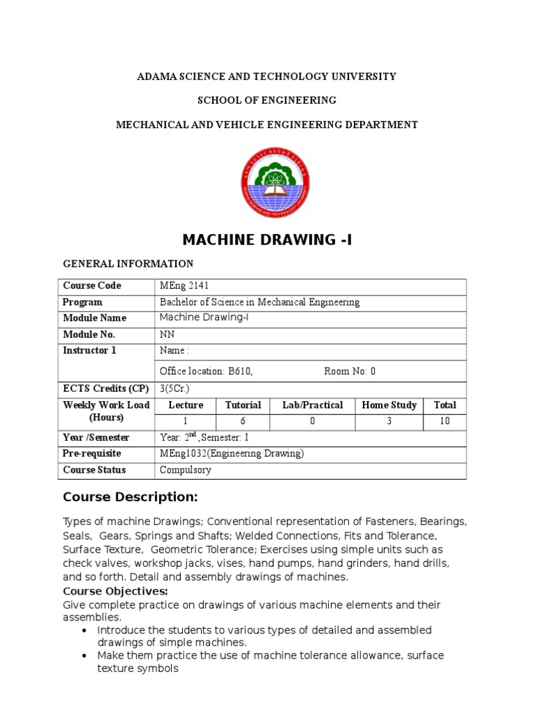 Machine Drawing-I: A Course Syllabus for the Fundamentals of Machine ...