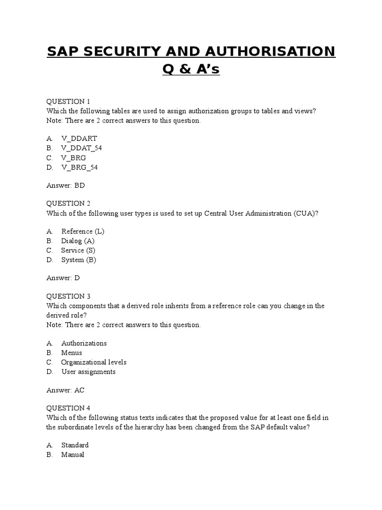 Sap Security And Authorisation Qanda Pdf Computer Networking