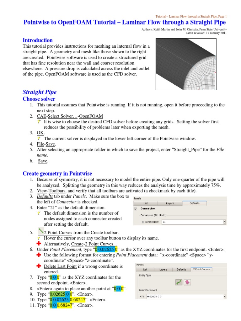 Tutorial Straight Pipe Pointwise Openfoam | PDF | Directory (Computing) | Operating System