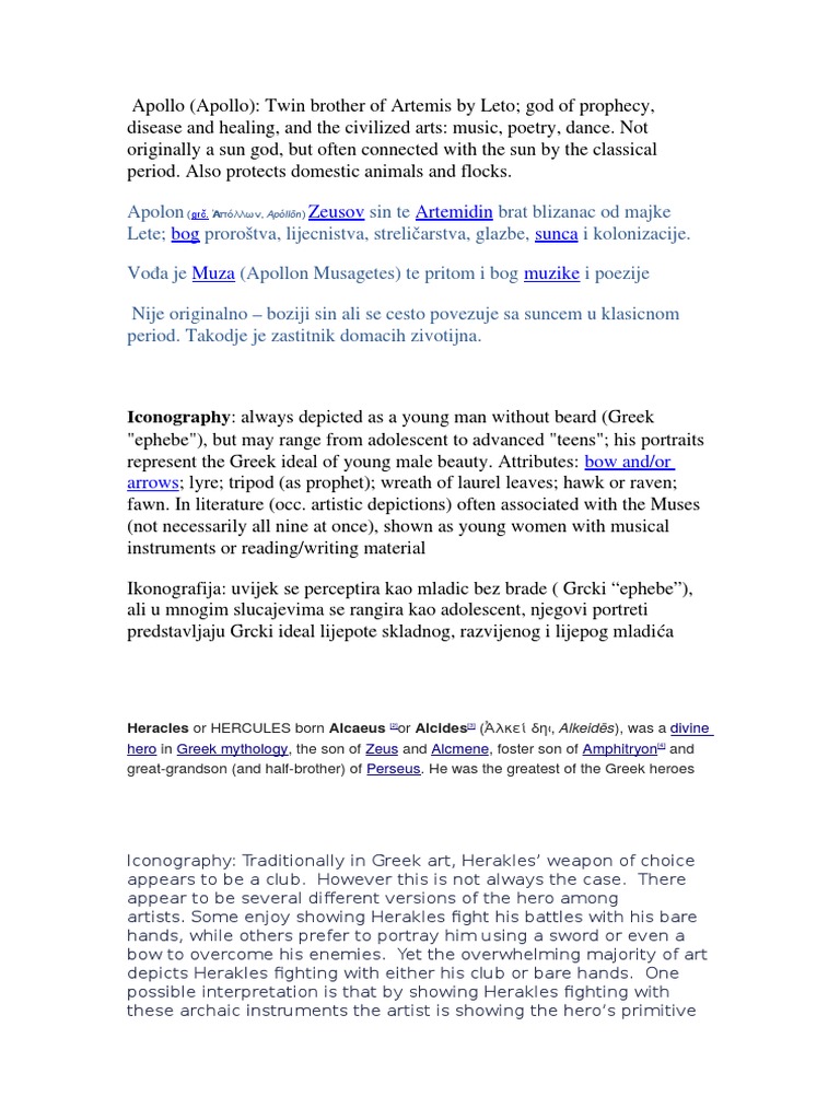 Zeusov Artemidin bog sunca Muza muzike: (πόλλων, Apóllōn) | PDF ...