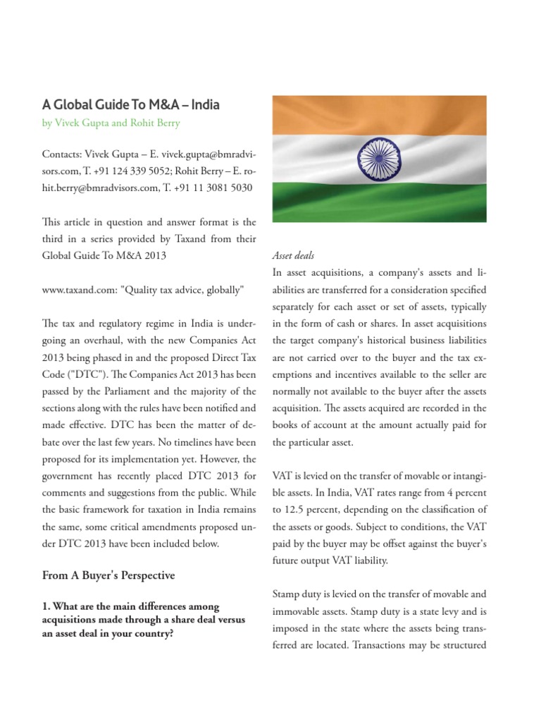 A Global Guide To M&A - India: by Vivek Gupta and Rohit Berry | PDF ...