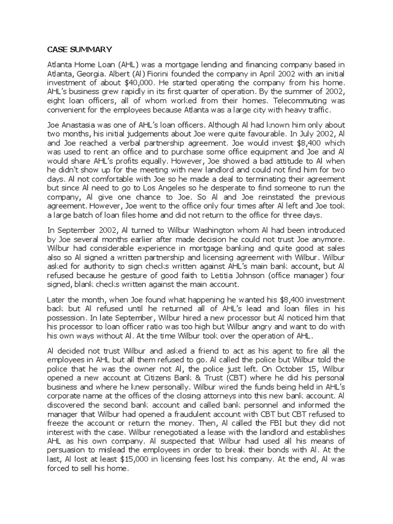Atlanta Home Loan Case Study PDF | Download Free PDF | Employment ...