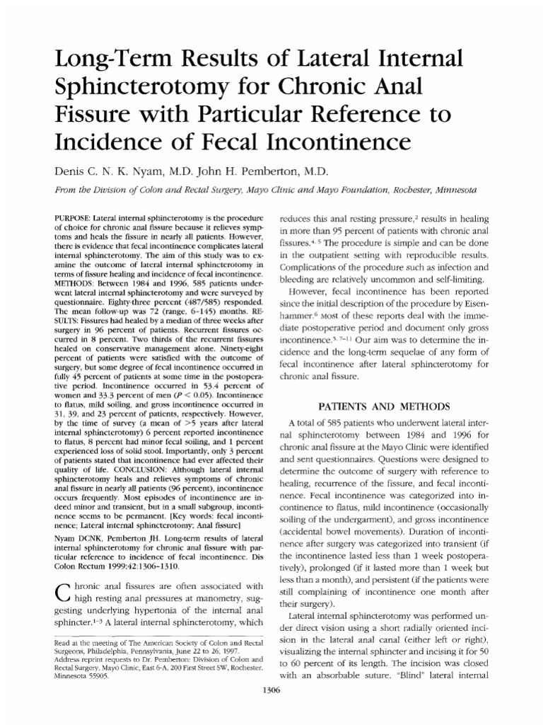 Long-Term Results of Lateral Internal Sphincterotomy For Chronic Anal ...