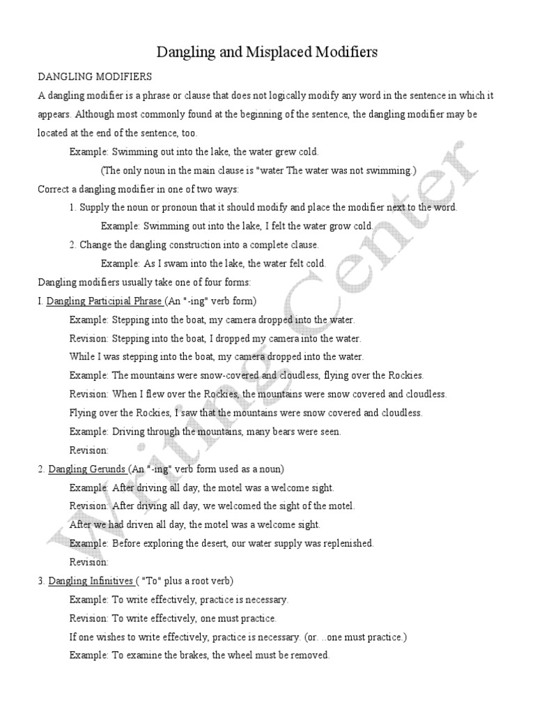 Dangling Misplaced Modifiers1 | PDF | Clause | Verb