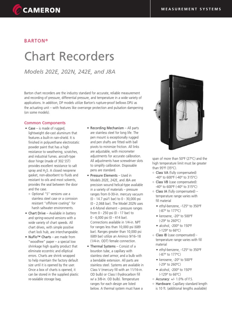 Barton Chart Recorder 202 242 j8 Tech Data Spanish | Pressure ...