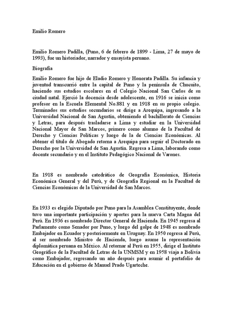 Emilio Romero | PDF | Perú | Lima