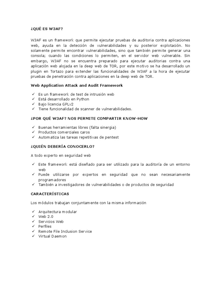 W3AF: Framework de Auditoría Web | PDF | Marco de software | Red mundial