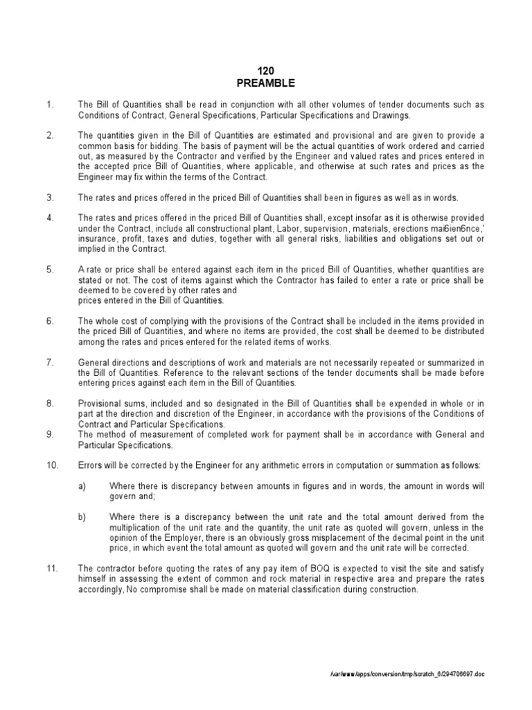 Preamble to Bill of Quantities | Prices | Business | Free 30-day Trial ...