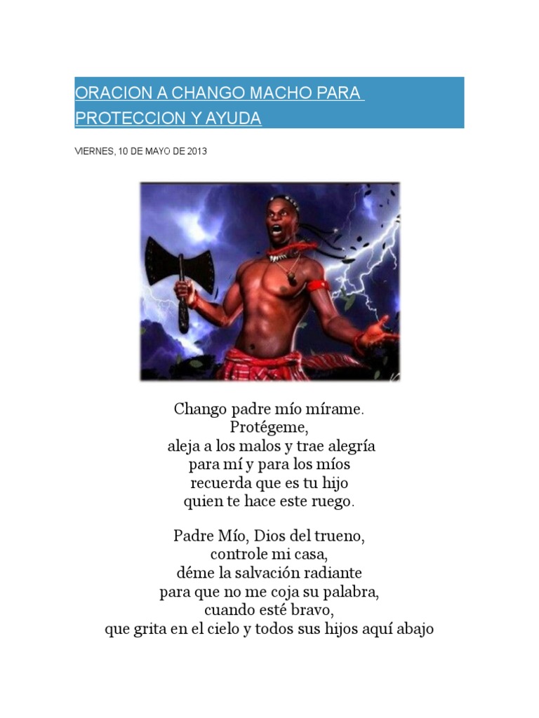 Oracion A Chango Macho para Proteccion y Ayuda | PDF | Creencia ...