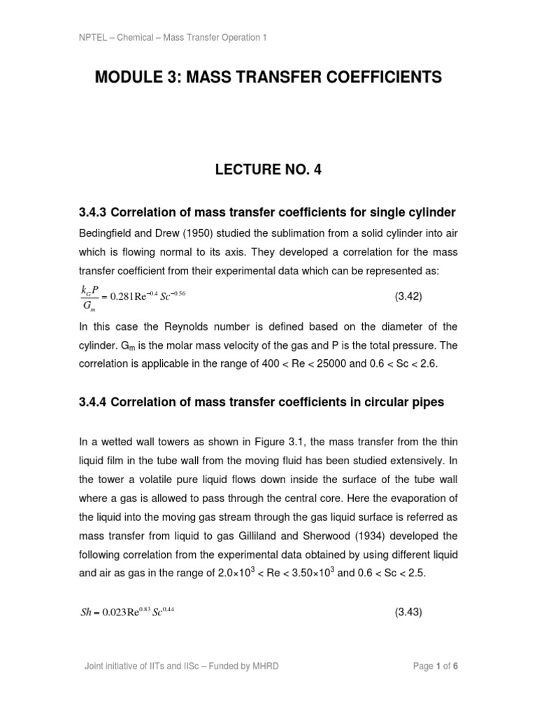 Mass Transfer Coefficients Pdf Science Mathematics