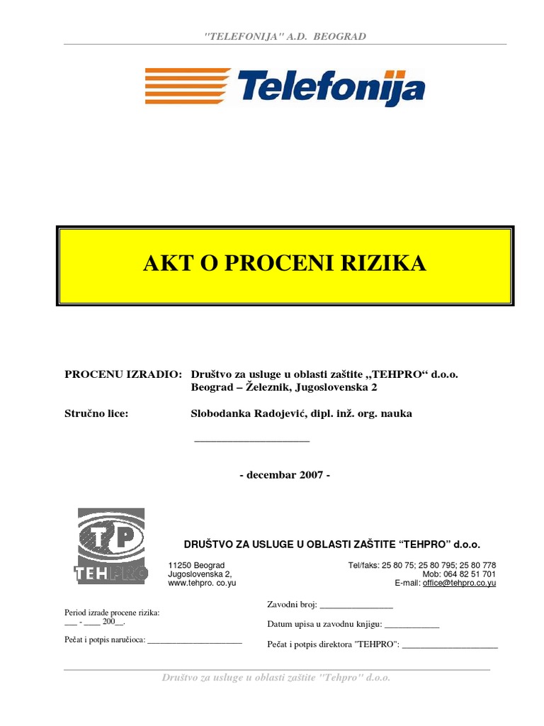Akt o Proceni Rizika Na Radnom Mestu