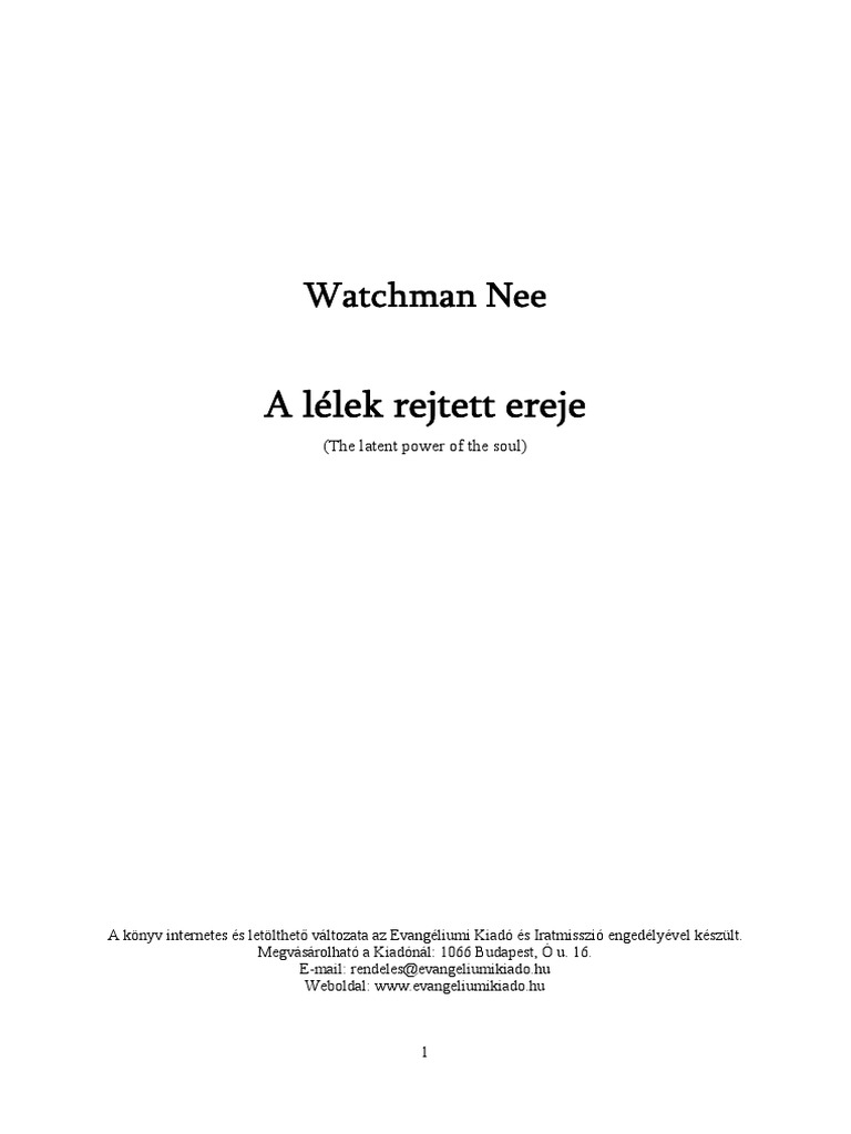 Watchman Nee-A Lelek Rejtett Ereje | PDF