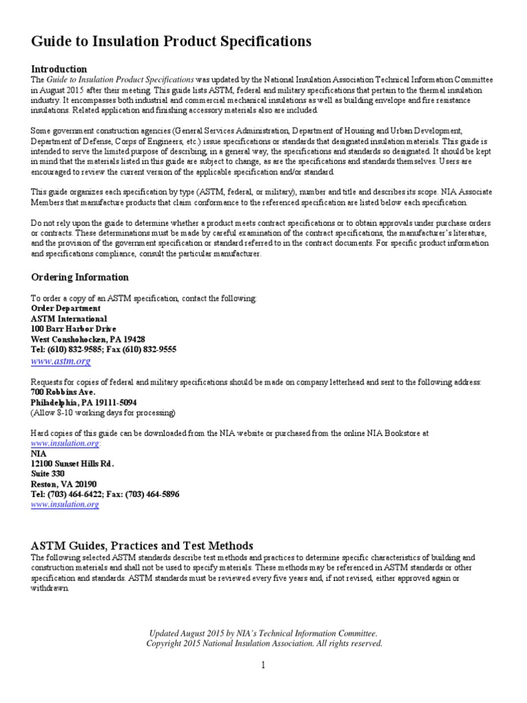 Revised Guide To Insulation Product Specifications - August 2015 | PDF ...