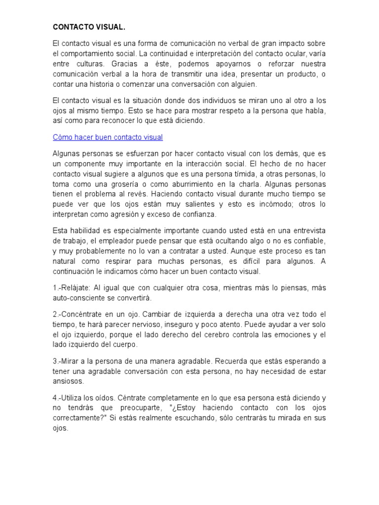 Importancia del Contacto Visual | PDF | Comunicación no verbal ...