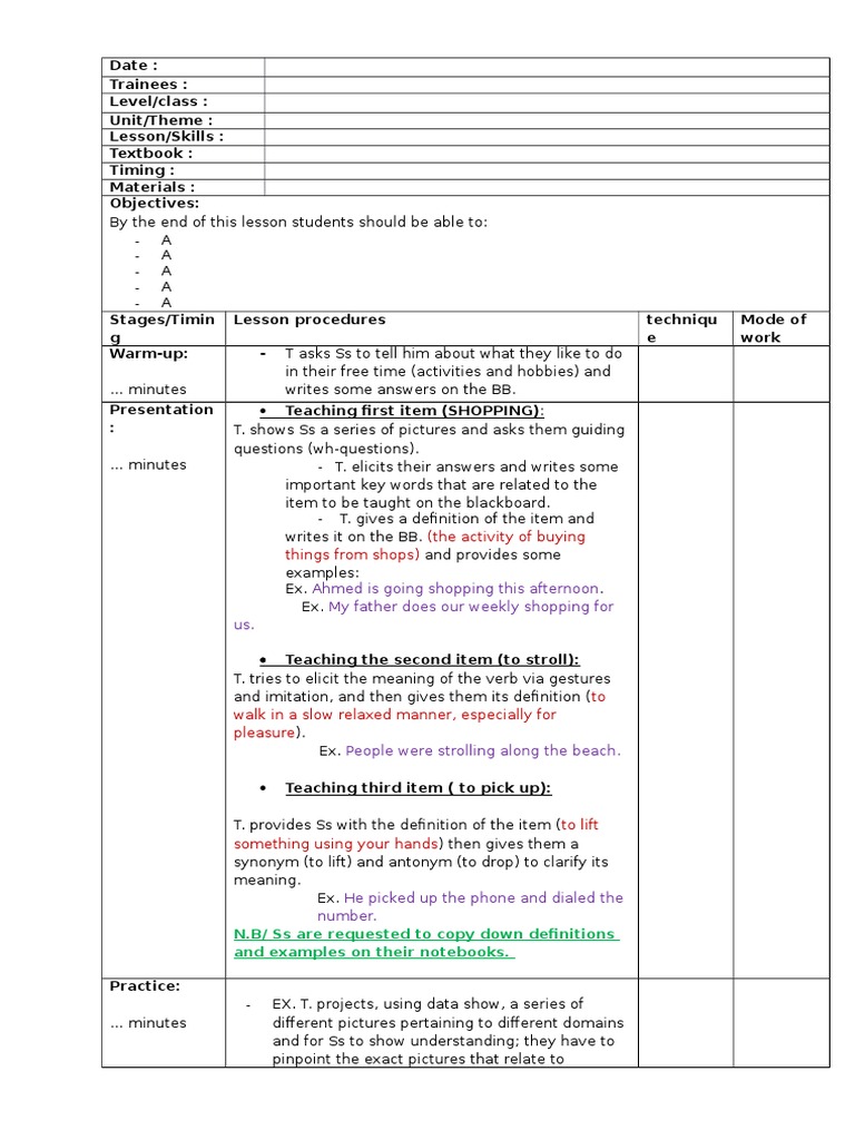 Micro-Teaching Lesson Plan With Miss. Kaoutar - 2 | PDF | Lesson Plan ...