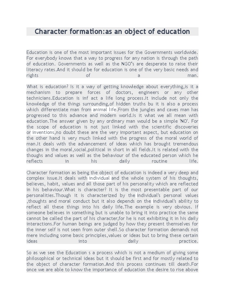 Character Formation | PDF | Value (Ethics) | Knowledge