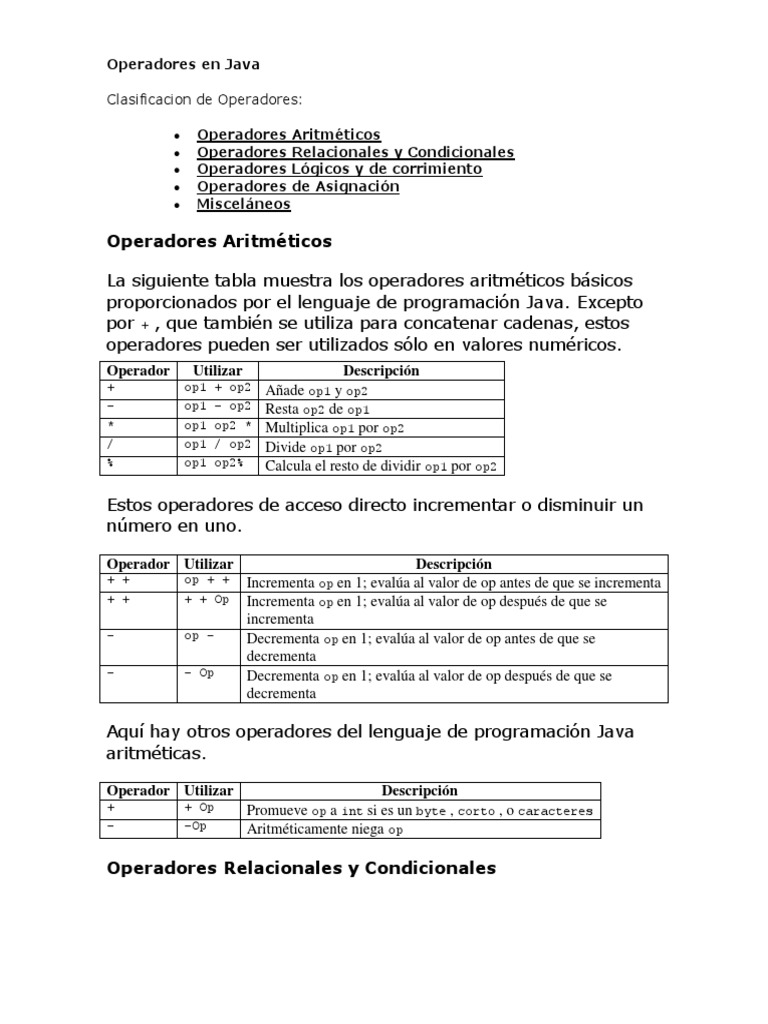 Operadores en Java | Java (Lenguaje de programación) | Bit