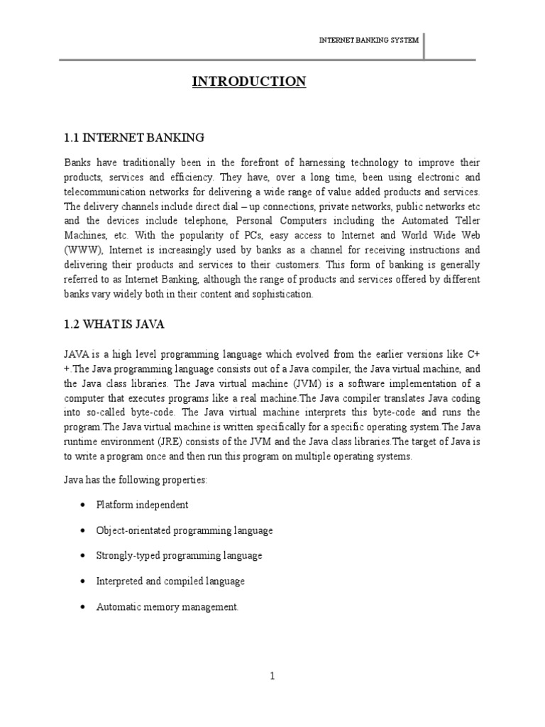 Internet Banking Java Project Report | PDF | Java Virtual Machine | Computer Program