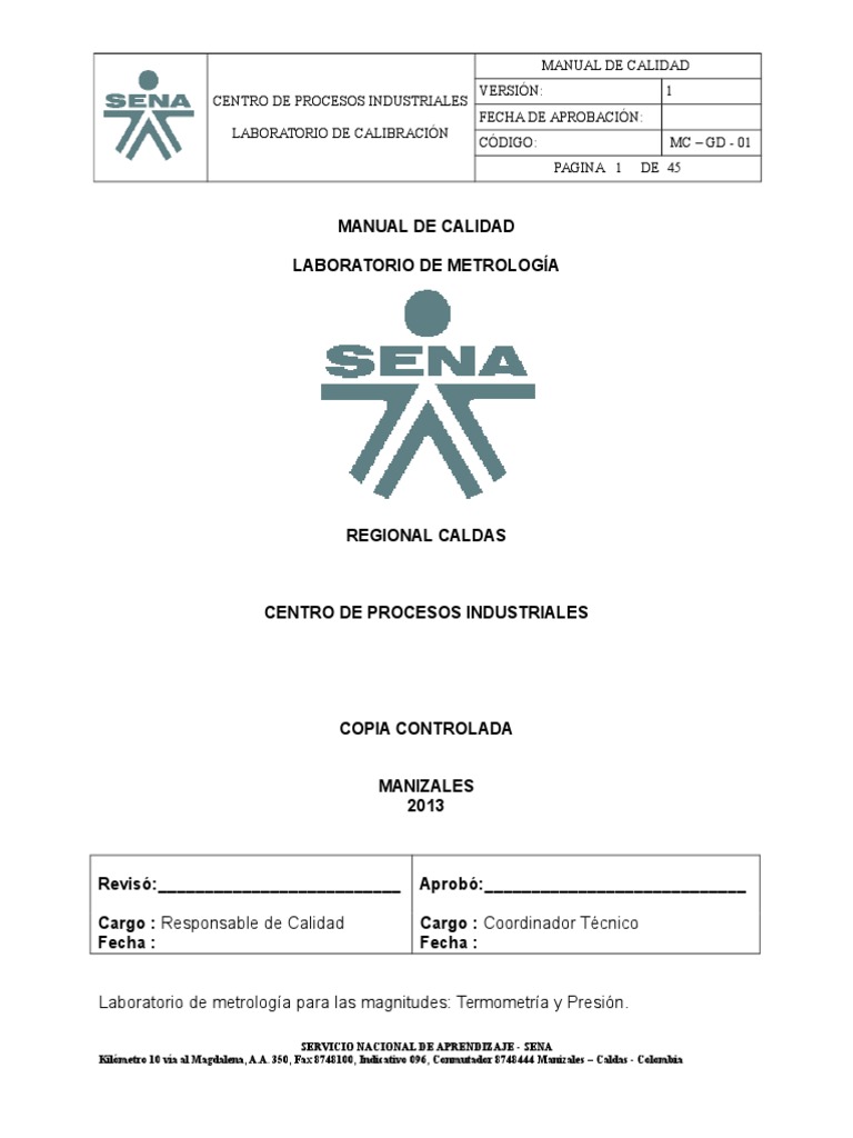 Manual de Calidad para el Laboratorio de Metrología del Centro de Procesos Industriales SENA ...