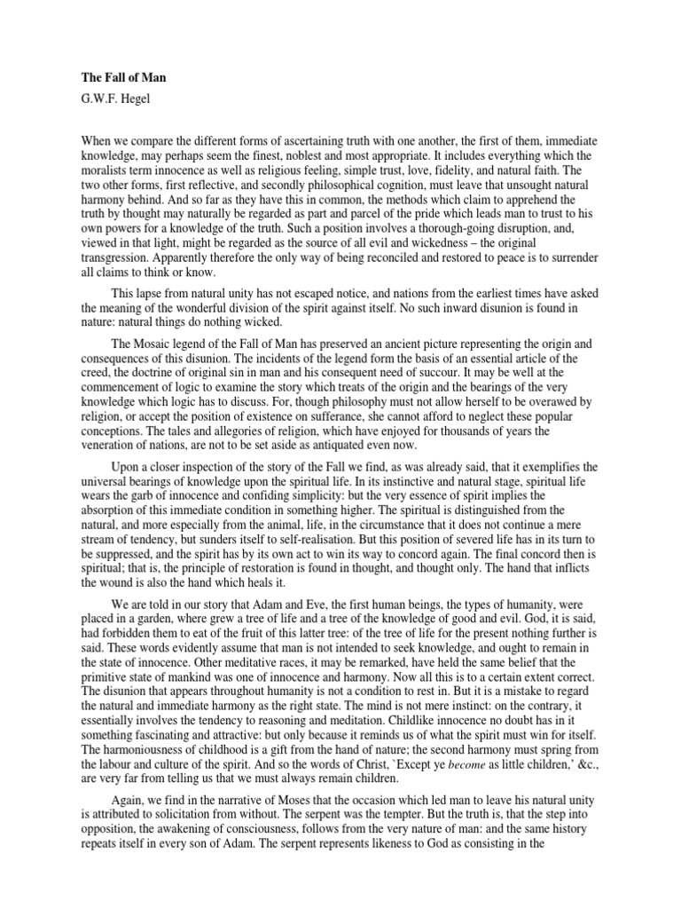 Hegel The Fall of Man | PDF | Adam And Eve | Evil