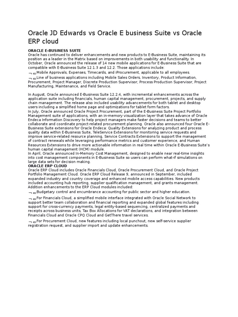 Oracle JD Edwards Vs Oracle E Business Suite Vs Oracle ERP Cloud | PDF ...