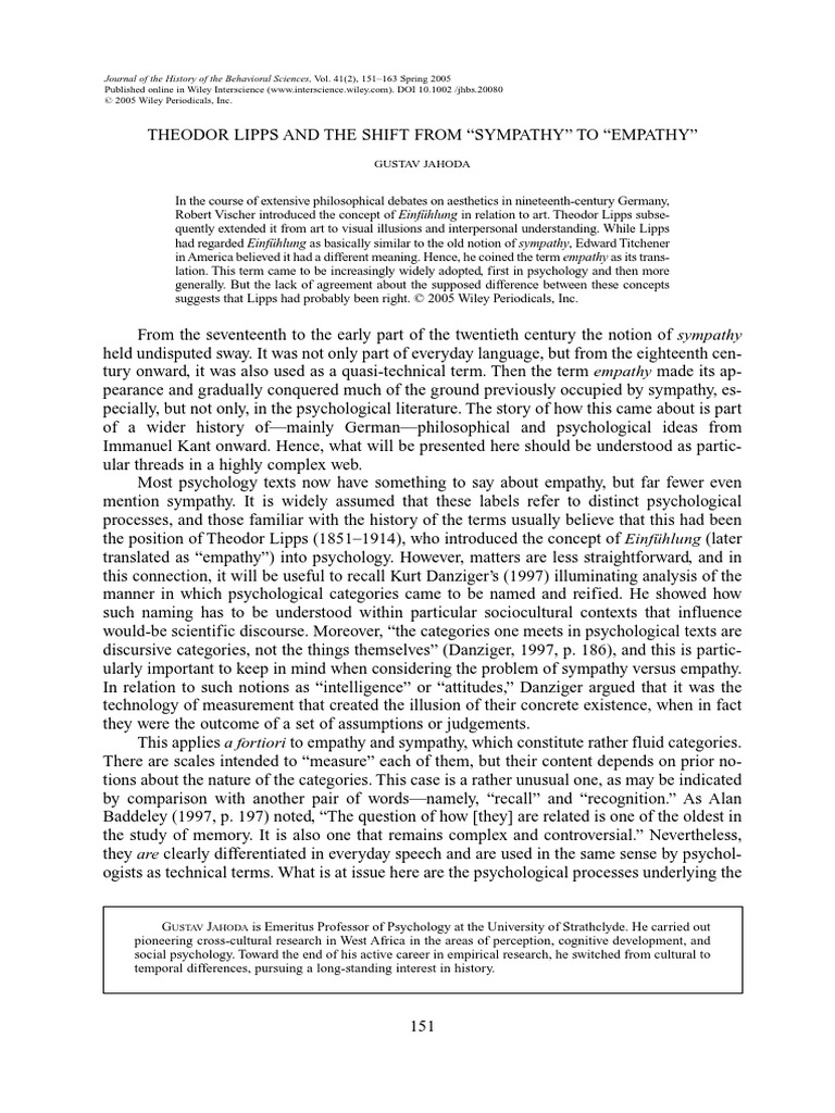 Theodor Lipps and The Shift From "Sympathy" To "Empathy" | PDF ...